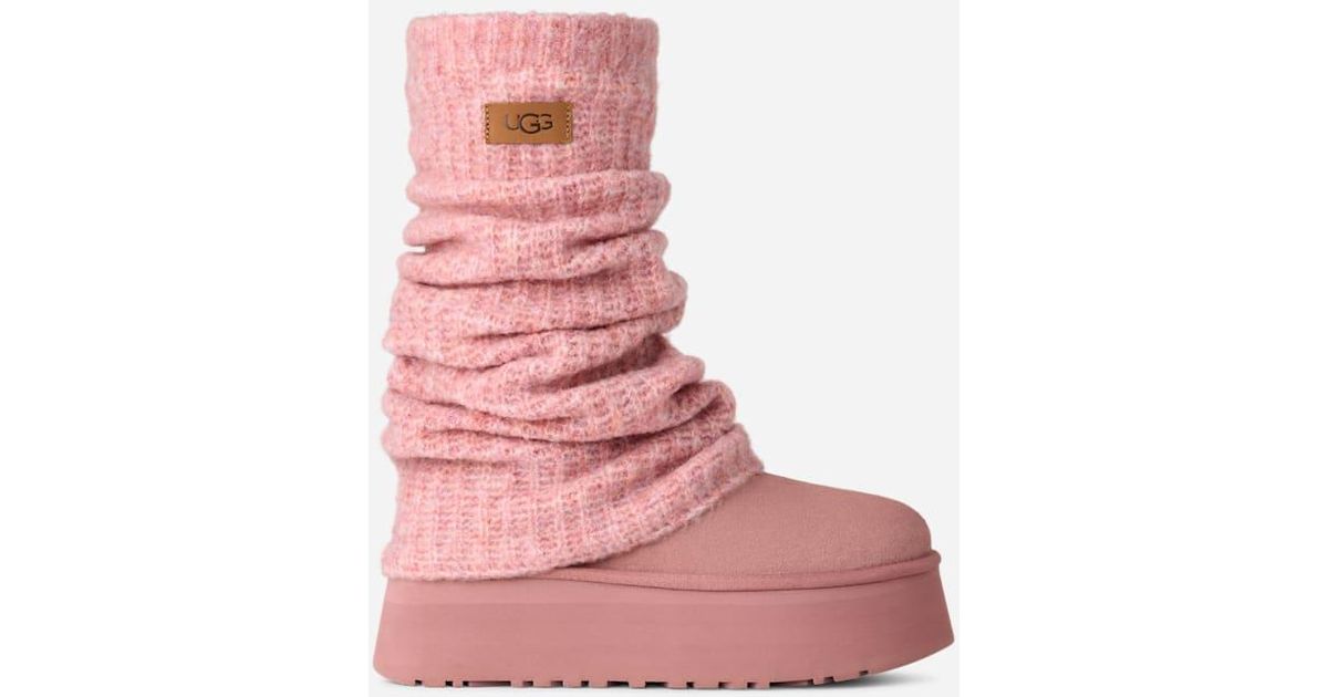 UGG Classic Mini Dipper Legwarmer Knit Classic Boots in Pink | Lyst