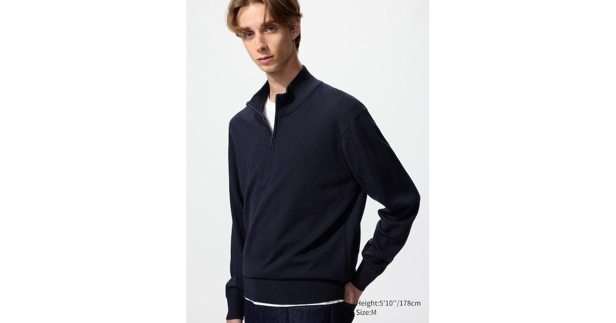 Uniqlo 100% Merino Half-Zip Jumper in Blue for Men | Lyst UK