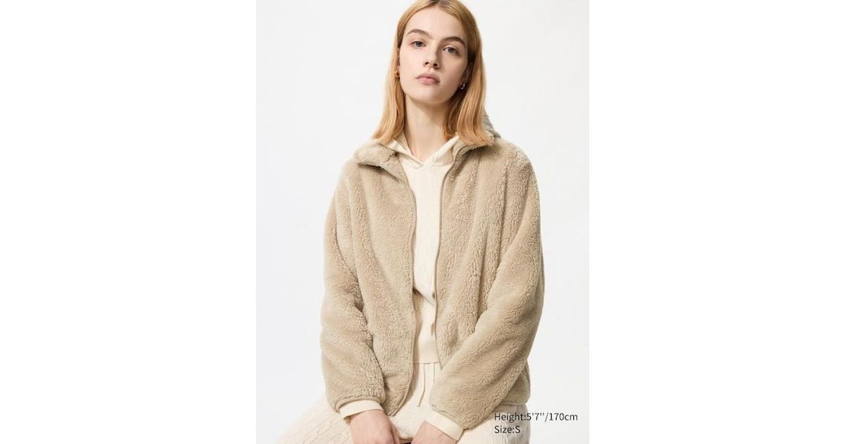 Uniqlo Fluffy Yarn Fleece Full-Zip Jacket in Natural | Lyst UK