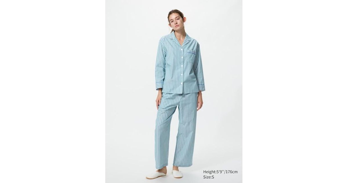 Uniqlo Cotton Pyjamas (Long Sleeve) in Blue | Lyst UK