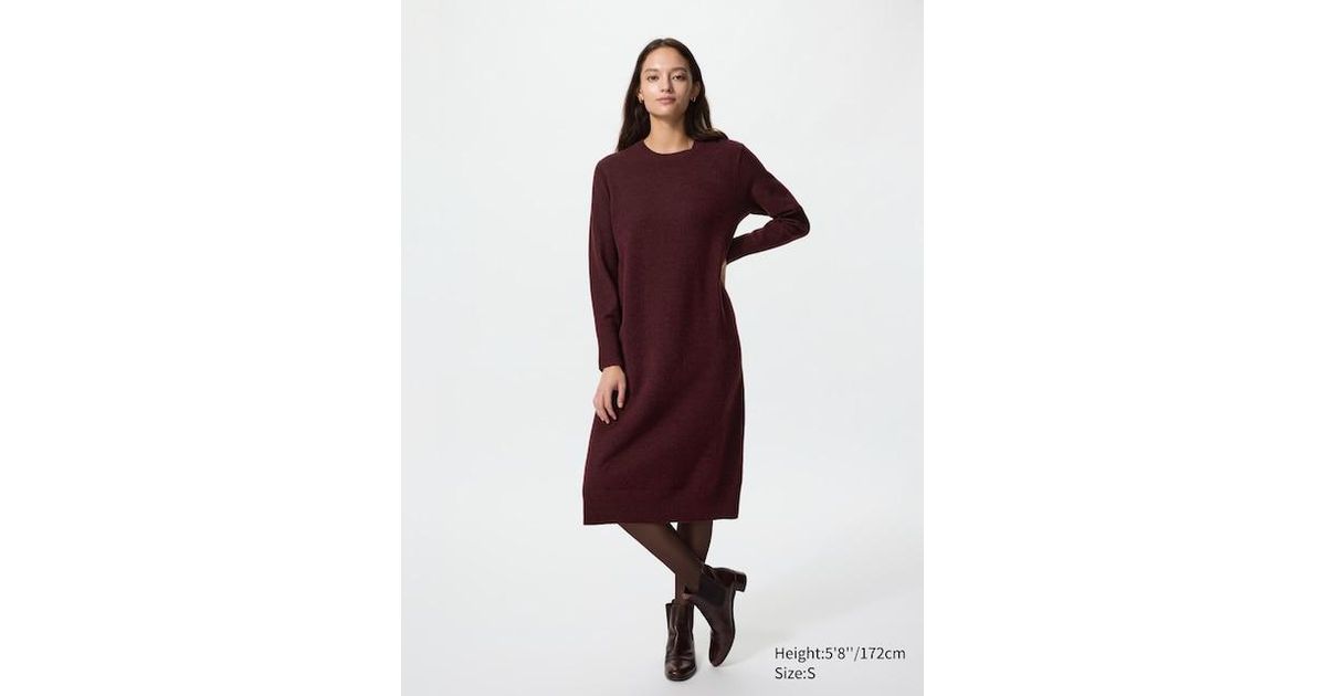 Uniqlo Soufflé Yarn Dress in Red | Lyst UK
