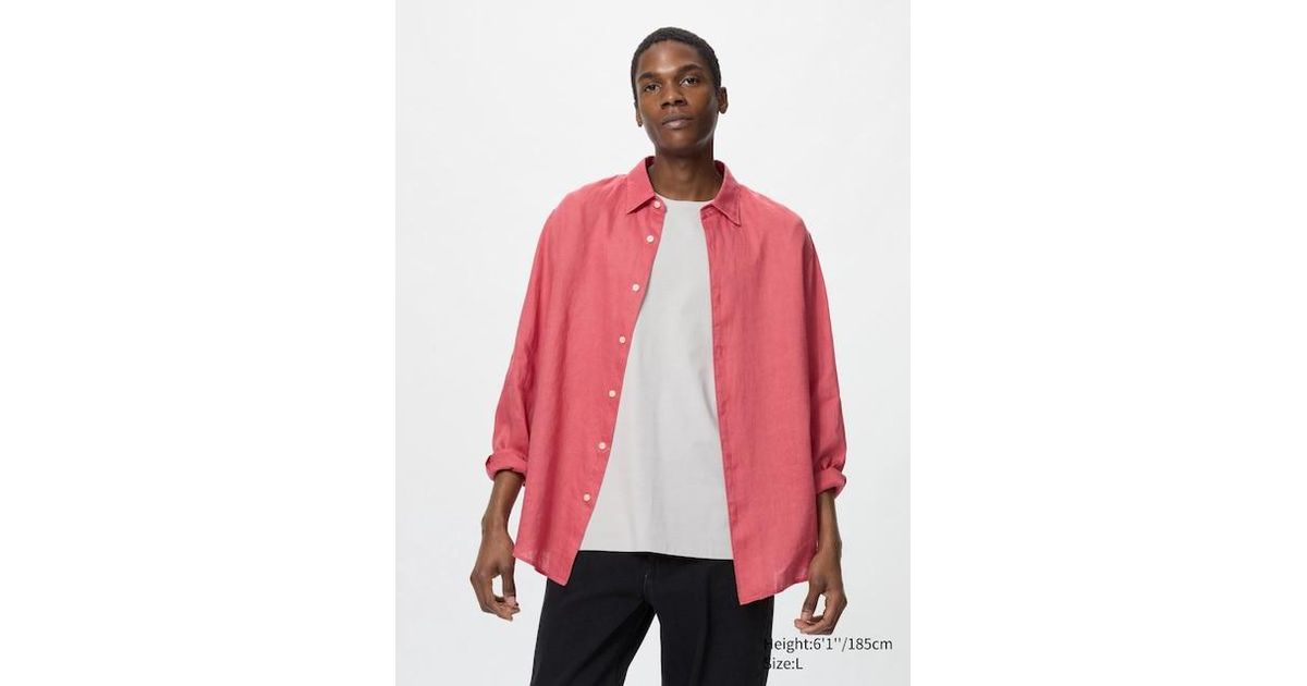 Uniqlo 100% Premium Linen Shirt in Red for Men | Lyst UK