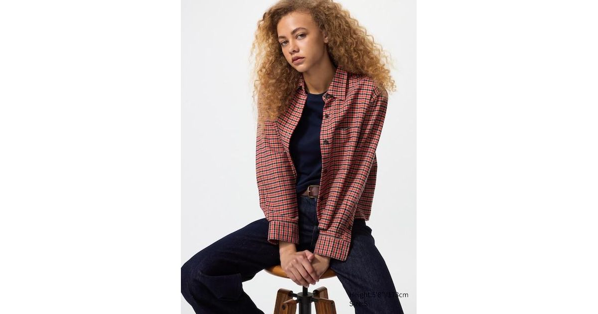 Uniqlo Flannel Boxy Shirt (Mini Check) in Red | Lyst UK