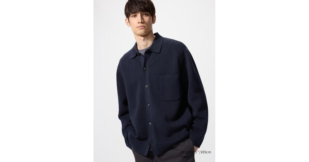 Uniqlo Milano Ribbed Shirt Collar Cardigan in Blue for Men | Lyst UK