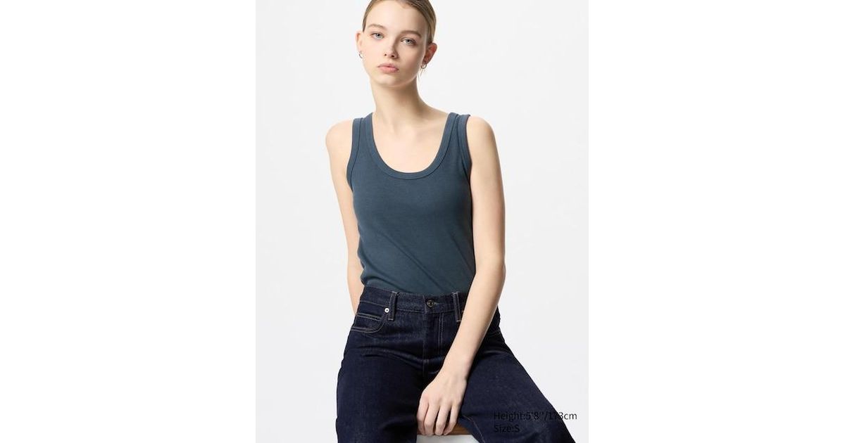 Uniqlo Soft Ribbed Vest Top in Blue | Lyst UK