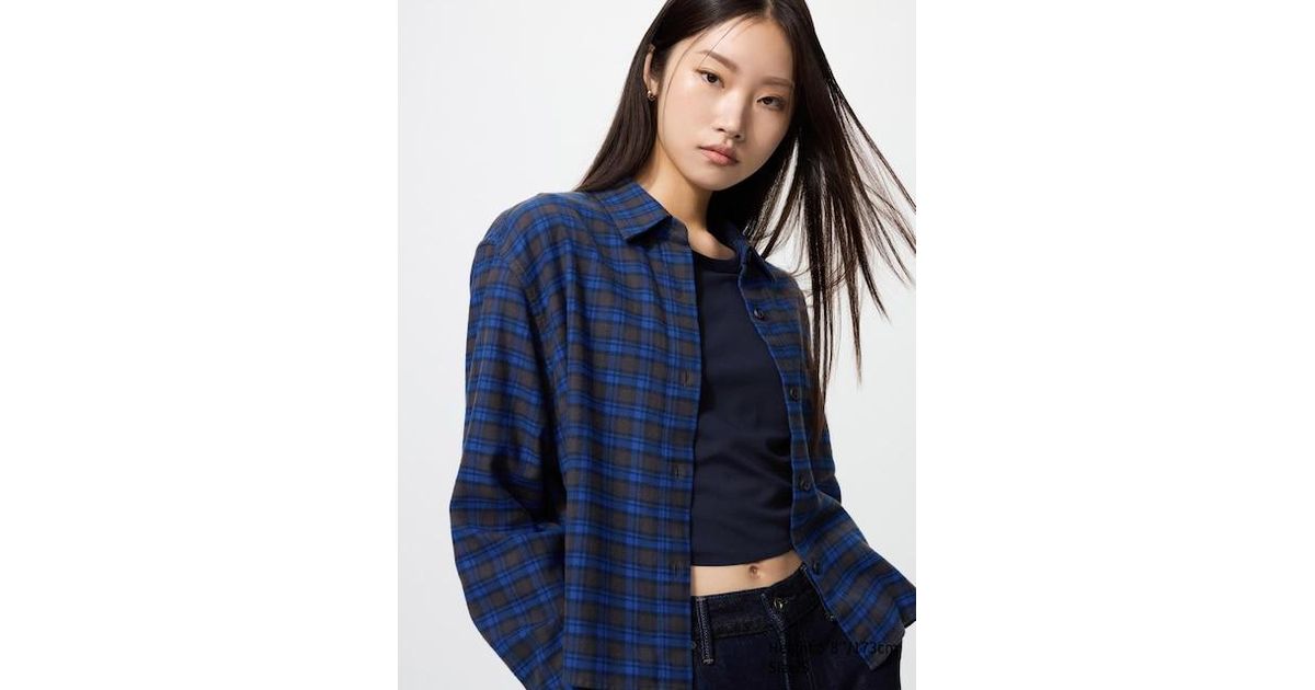 Uniqlo Flannel Boxy Shirt (Check) in Blue | Lyst UK
