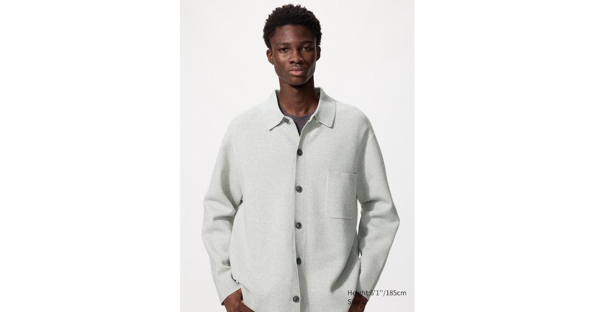 Uniqlo Milano Ribbed Shirt Collar Cardigan in Grey | Lyst UK