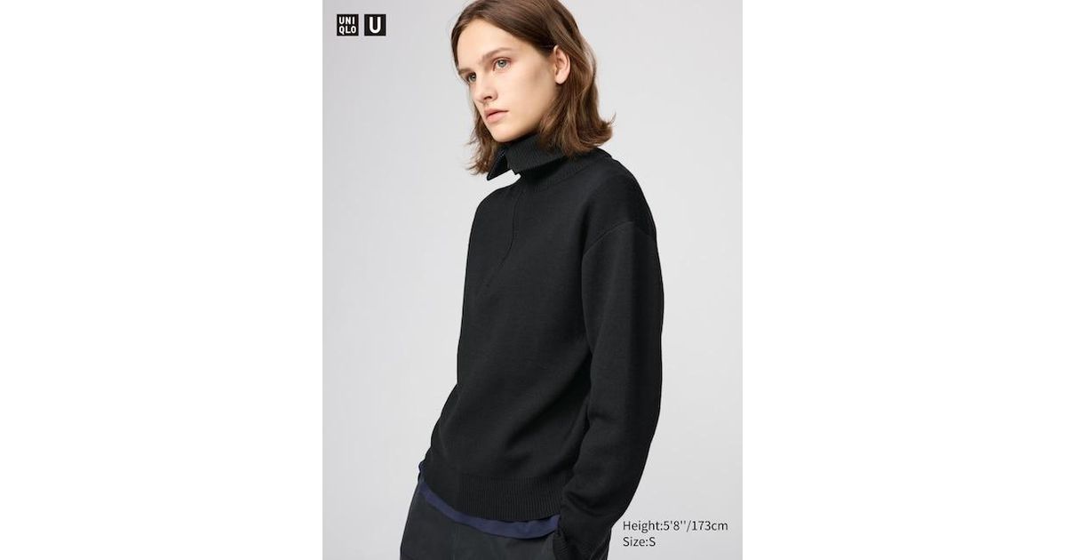 Uniqlo Double Faced Knit Half-Zip Jumper in Black | Lyst UK