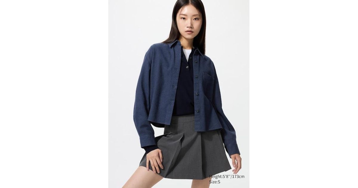 Uniqlo Flannel Boxy Shirt in Blue | Lyst UK