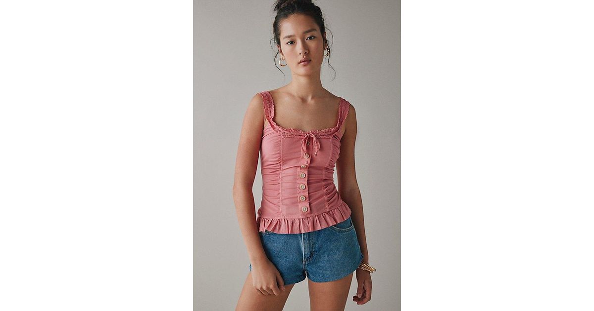 Kimchi Blue Aimee Ruffle Button-Front Corset Tank Top in Red | Lyst