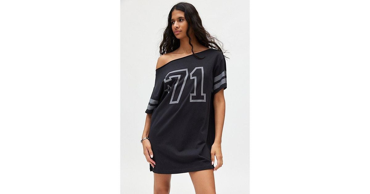 Urban Outfitters Oversized Graphic Off-Shoulder Jersey Dress in Black ...