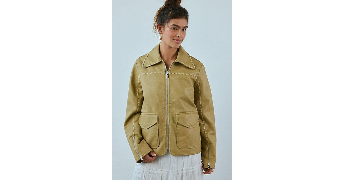 Kimchi Blue Jenna Embroidered Faux Leather Jacket in Green | Lyst