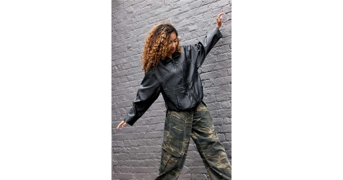 BDG Conrad Faux Leather Bomber Jacket in Grey | Lyst UK