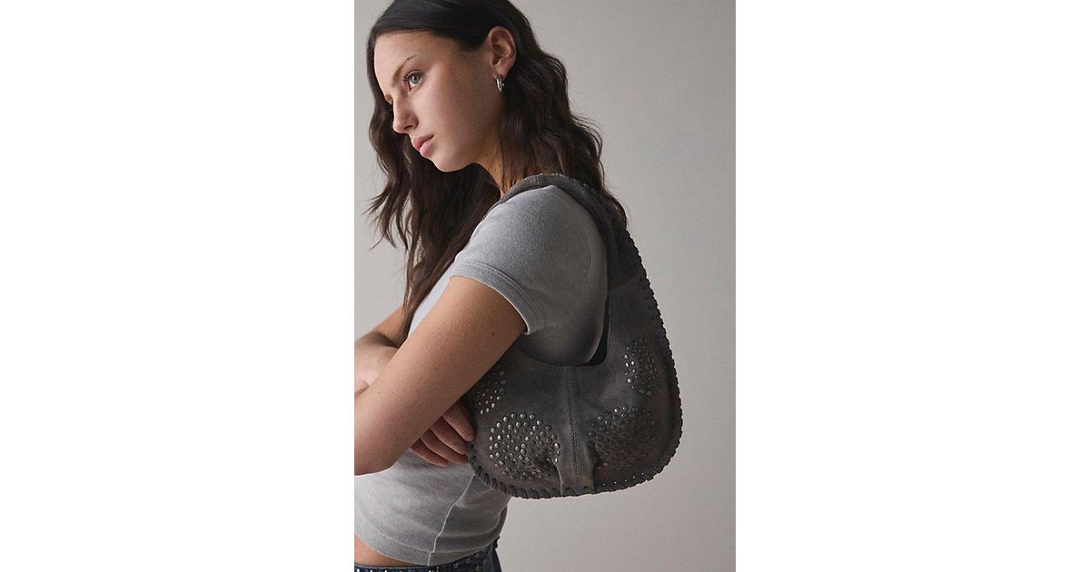Silence + Noise Ivy Studded Suede Hobo Bag in Black | Lyst