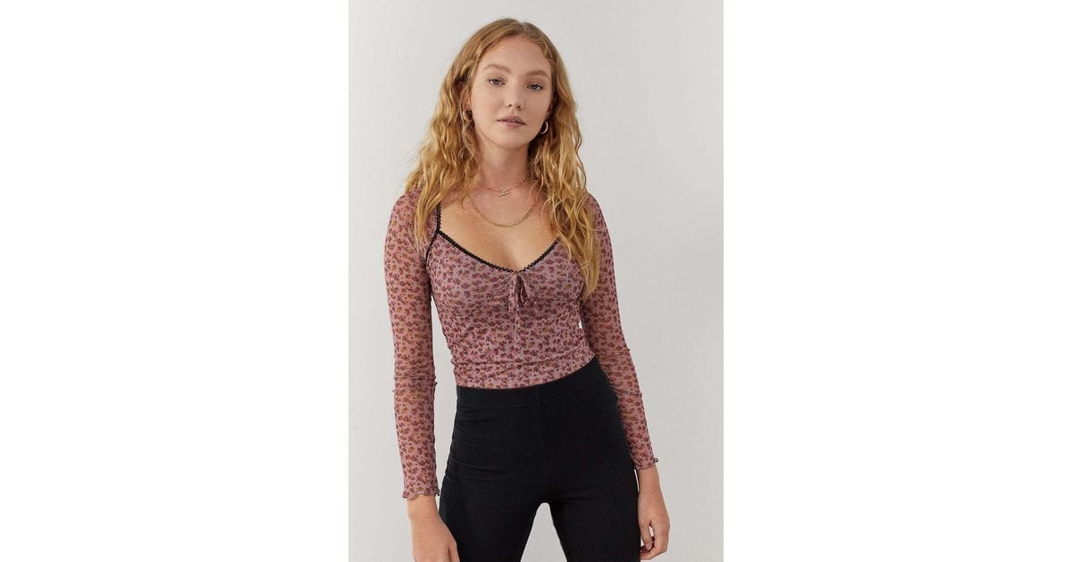 Urban Outfitters Uo Ditsy Sweetheart Mesh Top in Pink | Lyst UK