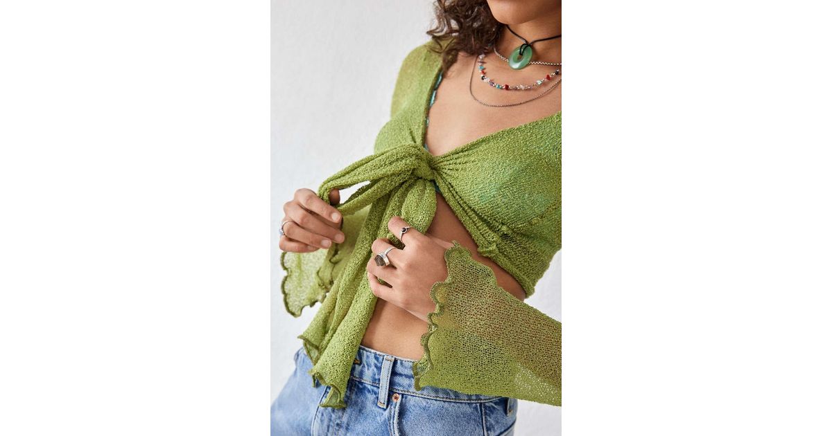 Urban Outfitters Uo Sheer Boucle Multi-wear Tie-front Top in Green ...