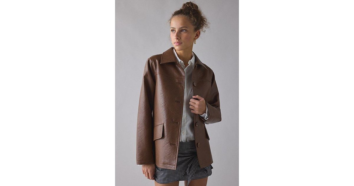 Urban Outfitters Uo Sydney Faux Leather Oversized Dad Jacket in Brown ...