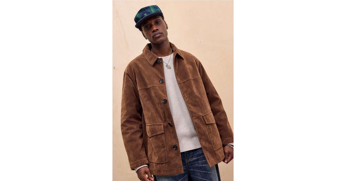 BDG Faux Suede Car Coat Jacket in Brown for Men | Lyst UK