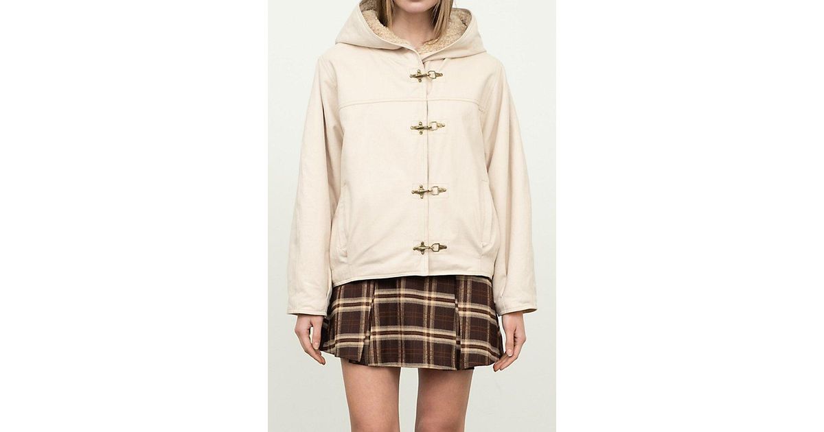 Moon River Ecru Toggle Button Fleece Lined Hooded Jacket in Natural | Lyst