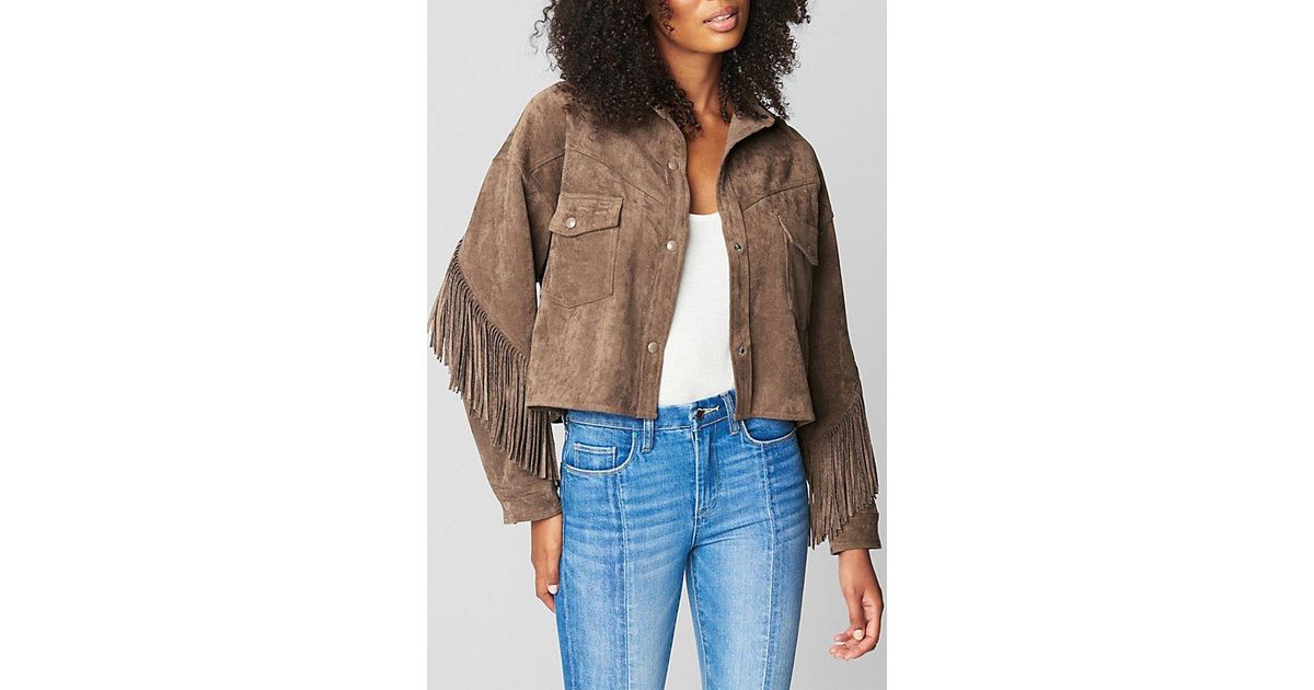 Blank NYC Hot Cocoa Fringe Faux Suede Jacket in Blue | Lyst