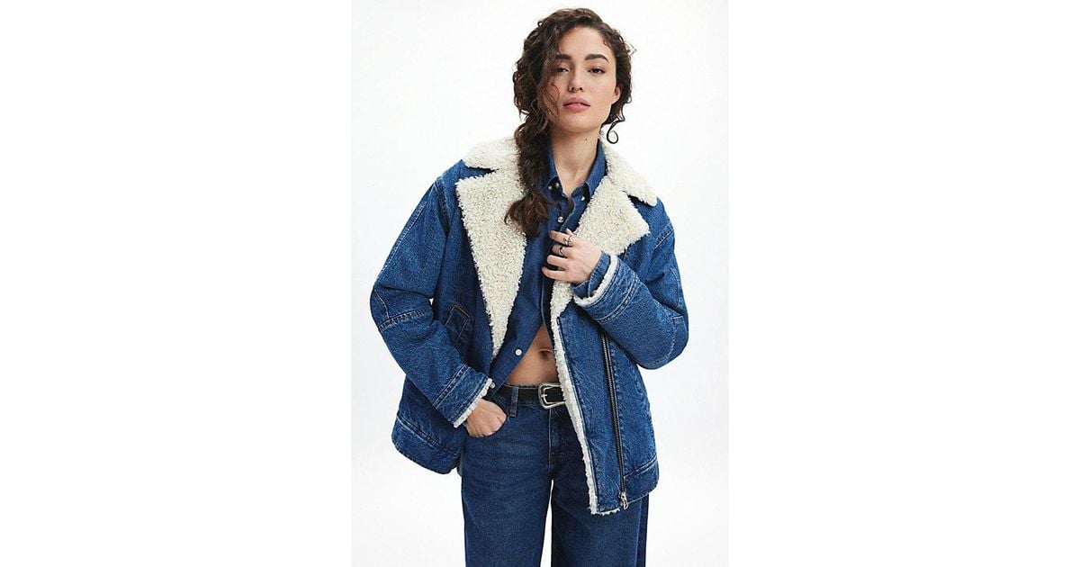 Levi's Piled Fleece Denim Flight Jacket in Blue | Lyst