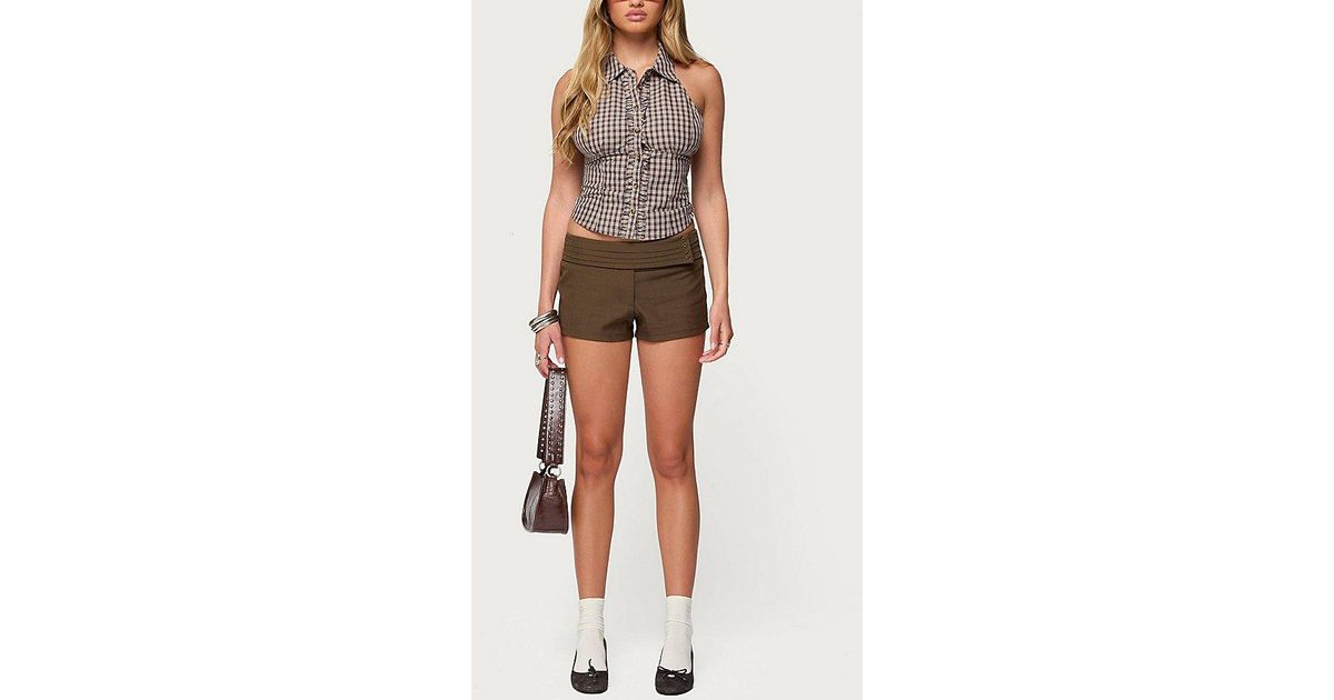 Edikted Karla Pleated Tailored Micro Shorts in Brown | Lyst