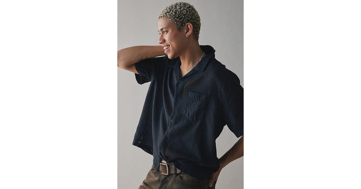 Standard Cloth Liam Textured Grid Shirt Top in Black for Men | Lyst