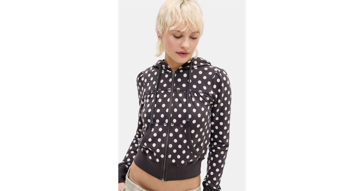 Urban Outfitters Uo Polka Dot Fitted Zip-through Hoodie in Black | Lyst UK