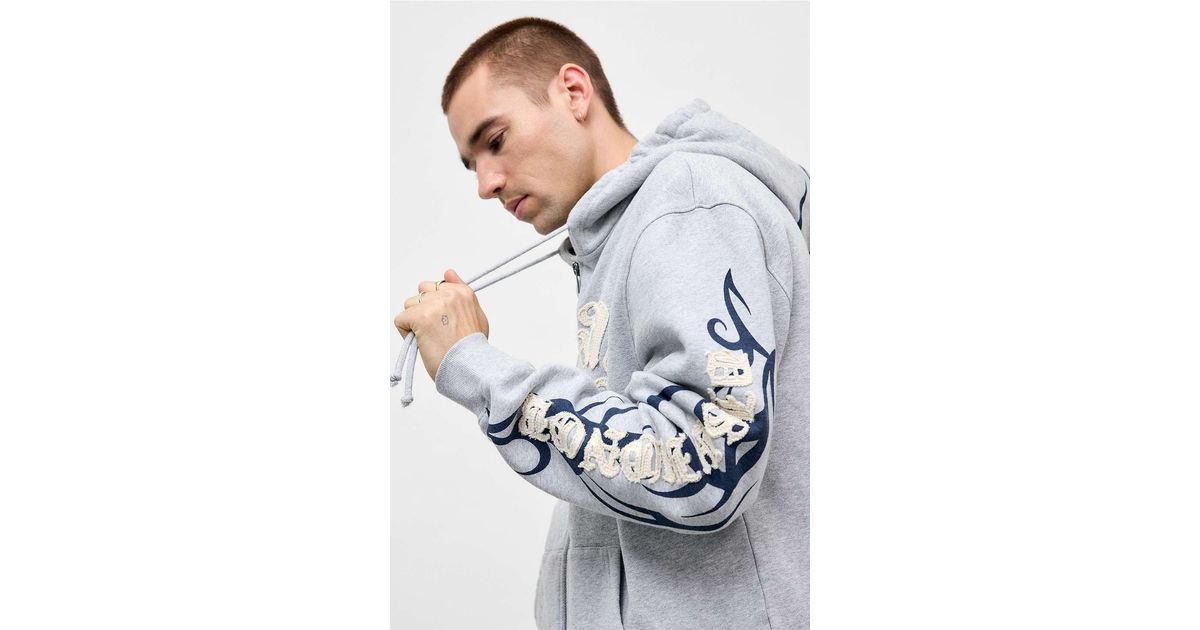 Ed Hardy Grey Marl Appliqué Tattoo Hoodie in Grey for Men | Lyst UK