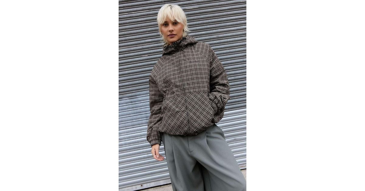 iets frans... Check Water Resistant Padded Shell Jacket in Grey | Lyst UK