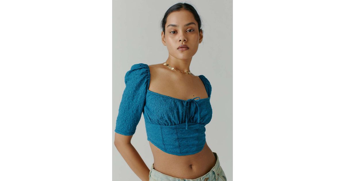 Urban Outfitters Uo Amelia Corset Cropped Top In Dark Blue Blue Lyst