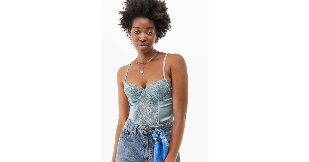 Urban Outfitters Uo Ava Lace And Satin Corset Top In Blue Lyst Uk