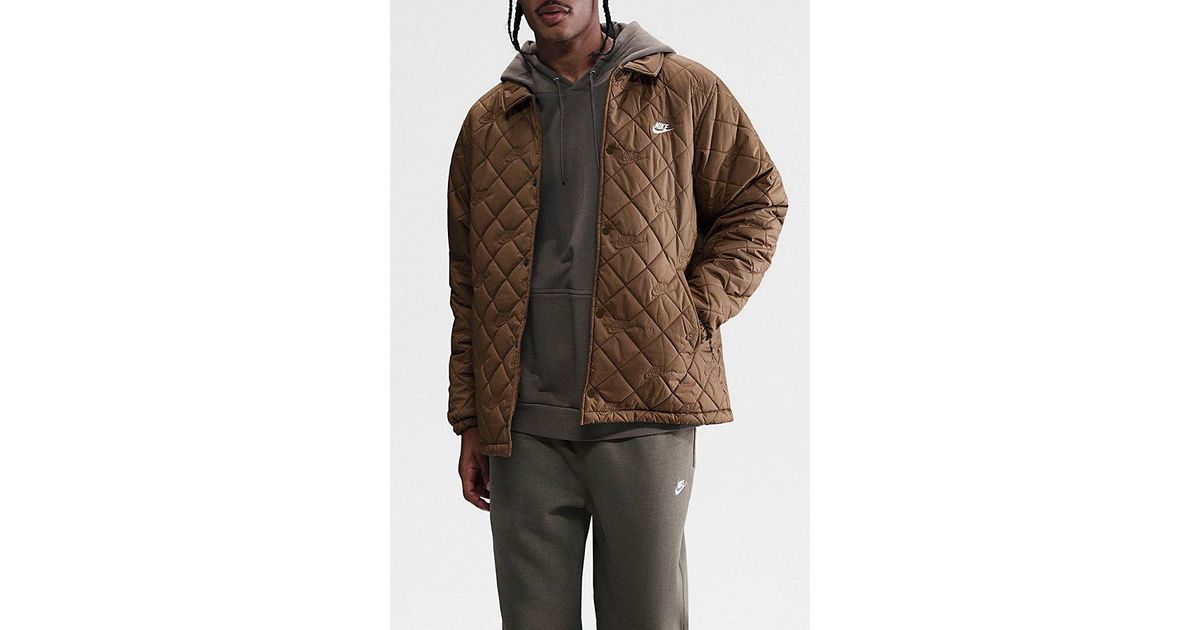 Nike Club Quilted Coaches Jacket in Brown for Men | Lyst