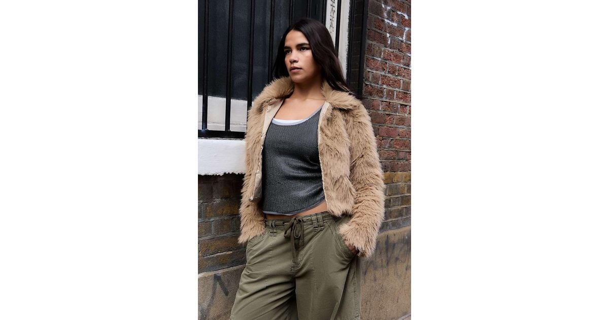 Daisy Street Teddy Faux Fur Crop Jacket in Black | Lyst UK