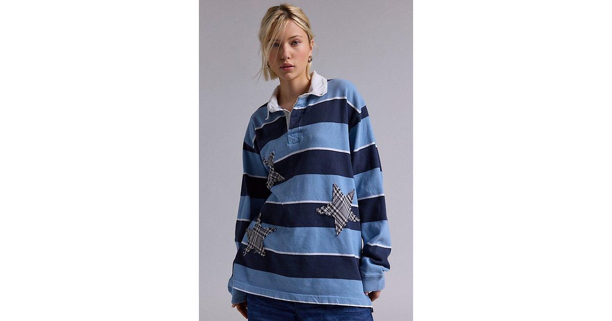 Urban Renewal Remade Flannel Star Patch Rugby Shirt in Blue | Lyst
