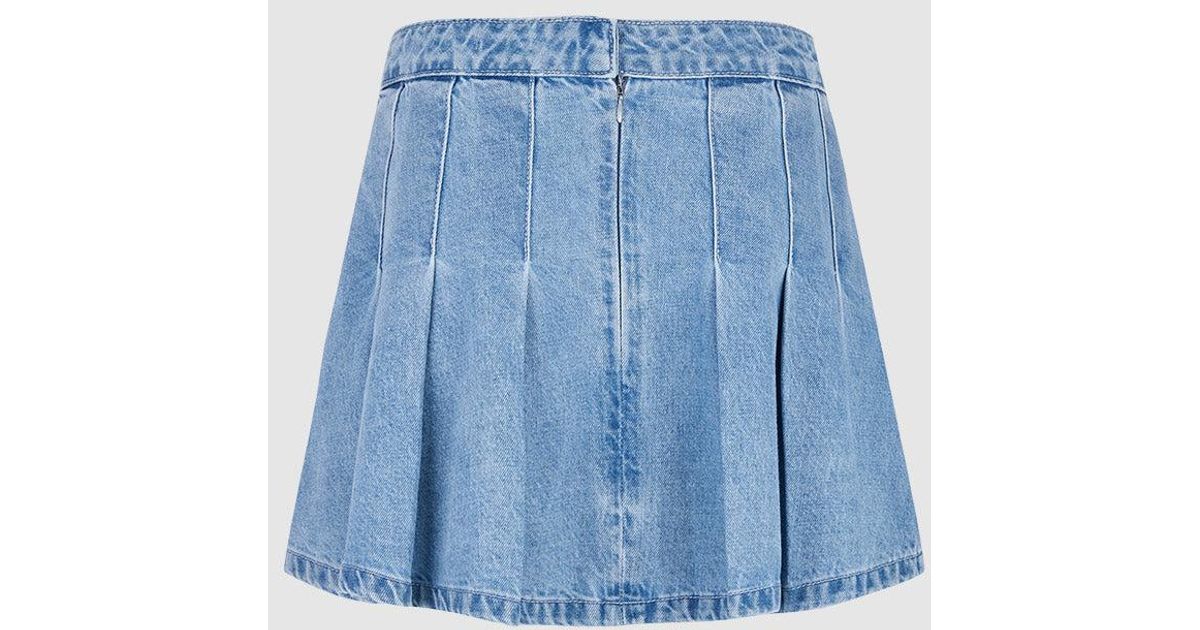 Urban Revivo Pleated Mini Denim Skirt In Blue Lyst