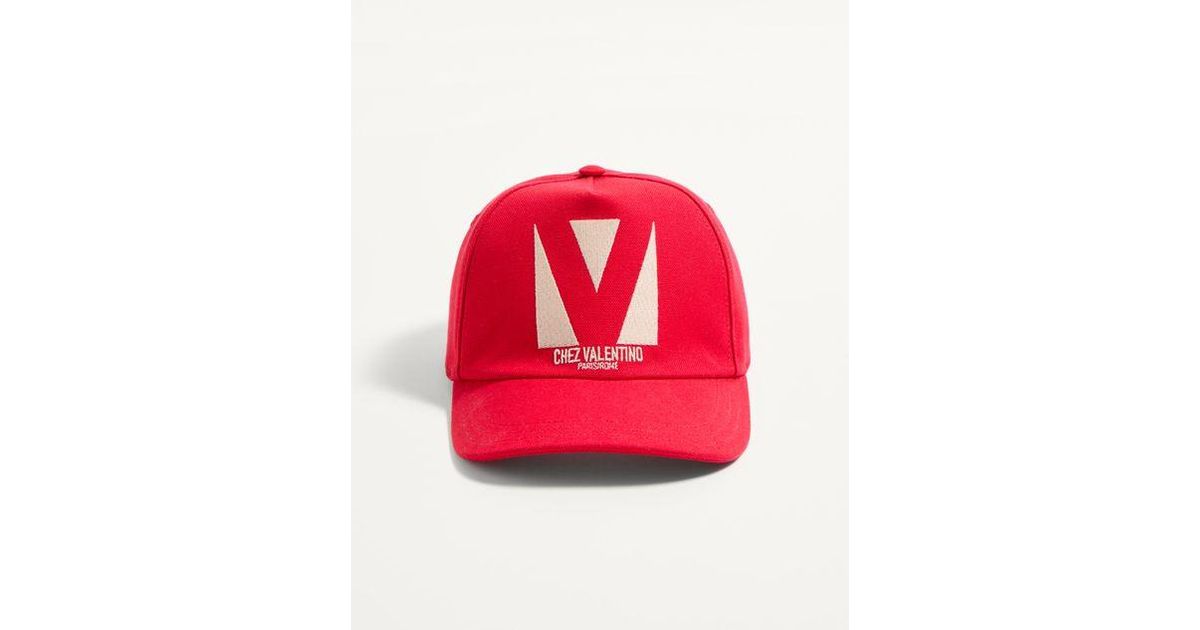 Valentino Garavani Chez Cotton Baseball Cap With Embroidery in Red for ...