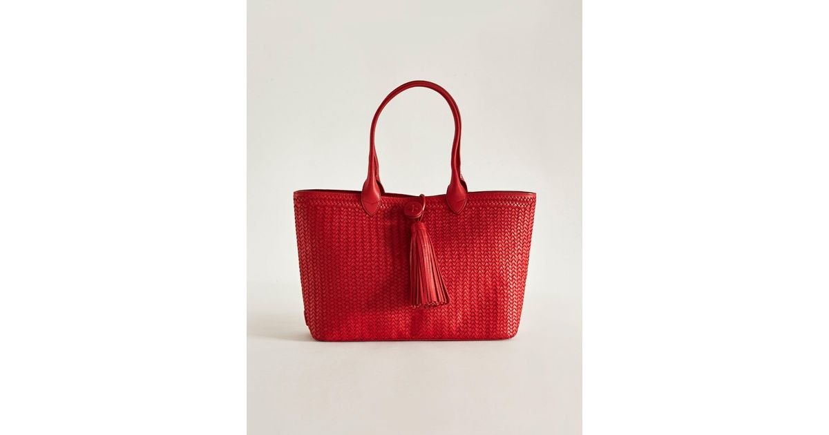 Varana Woven Leather Tote in Red - Lyst