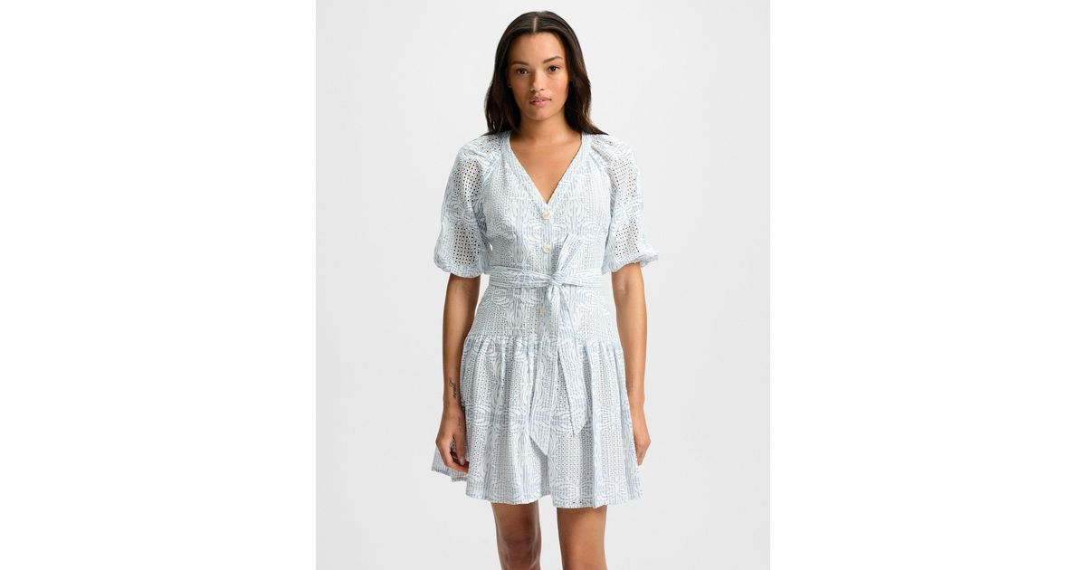 Veronica Beard Bobbie Eyelet Mini Dress Blue White | Lyst