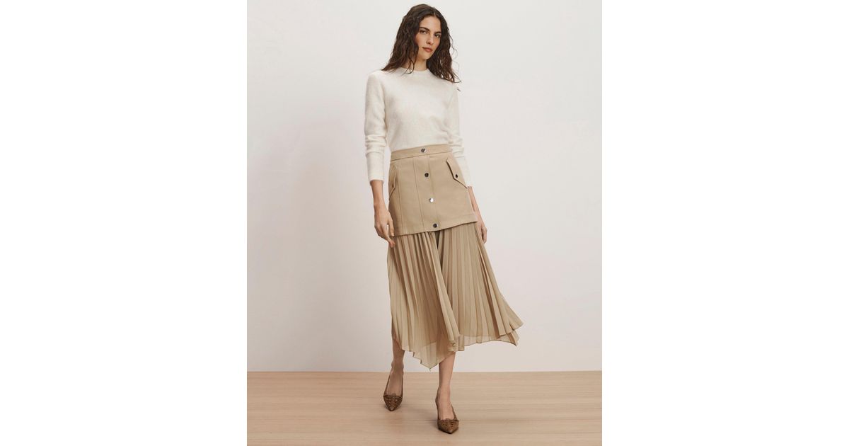 Veronica Beard Patricka Layered Midi Skirt in Natural | Lyst