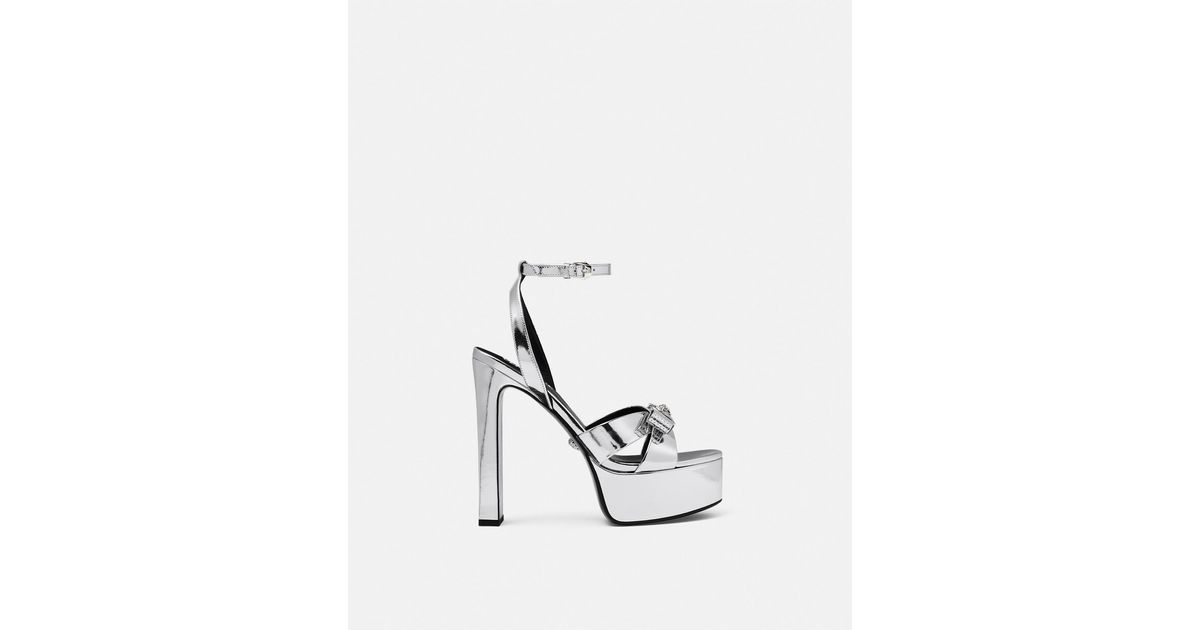 Versace Gianni Ribbon Metallic Sandals 140 Mm in White | Lyst