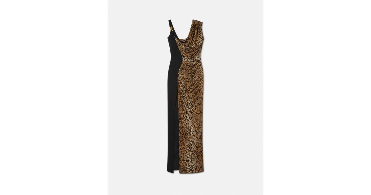 Versace Leopard Medusa '95 Draped Gown in Natural | Lyst