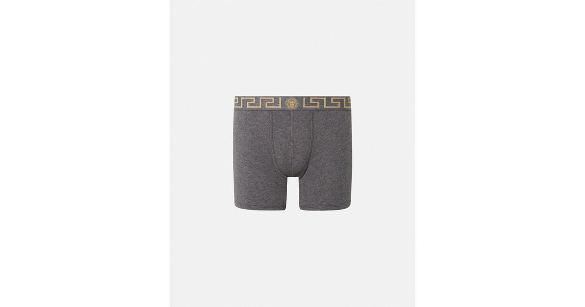 Versace Boxer Long À Bordure Greca in Gray for Men | Lyst