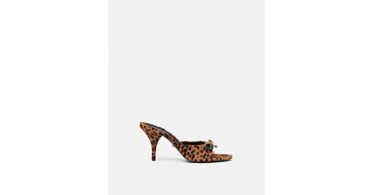 Versace Leopard Opera Bow Mules 85 Mm in White | Lyst
