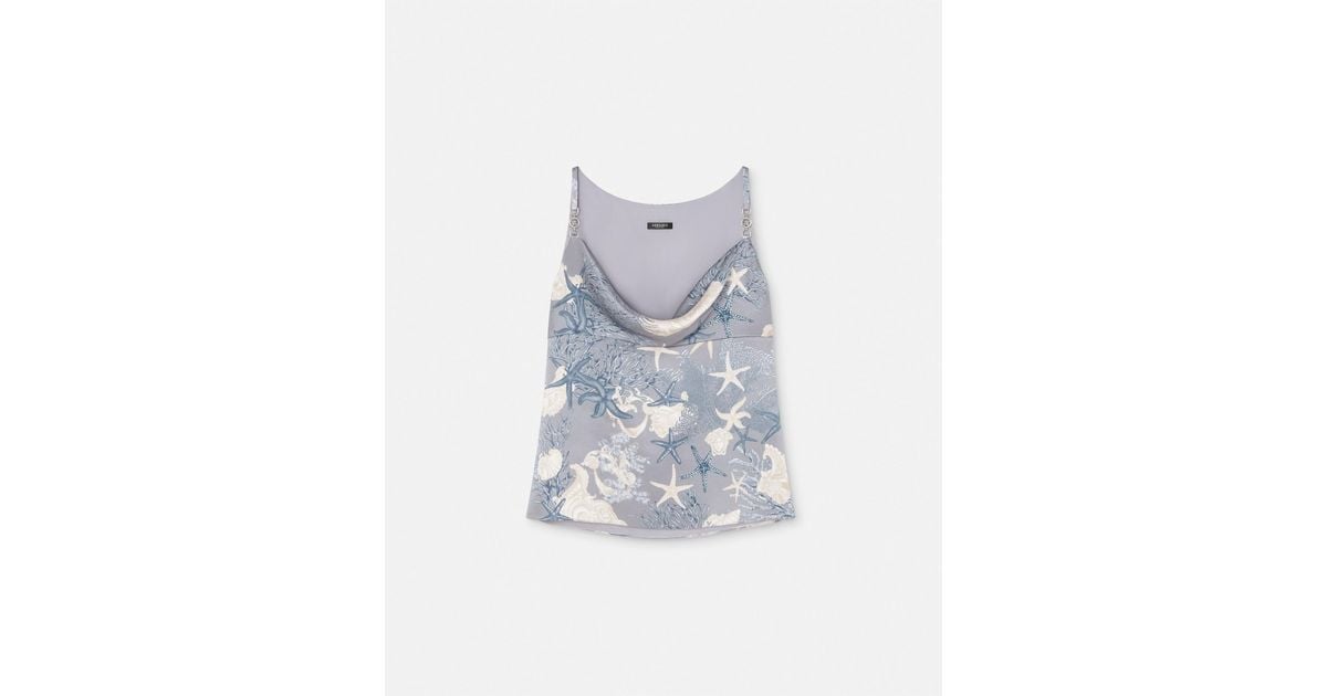 Versace Barocco Sea Silk Cowl Camisole Top in Blue | Lyst