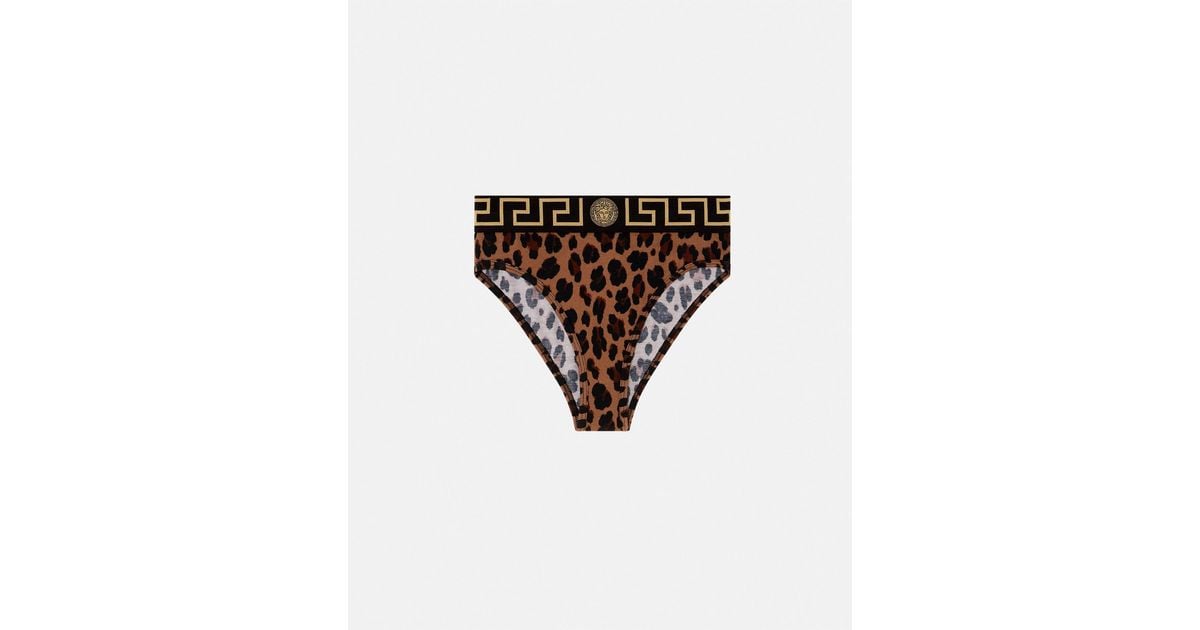 Versace Slip De Bain Greca Leopard in White | Lyst