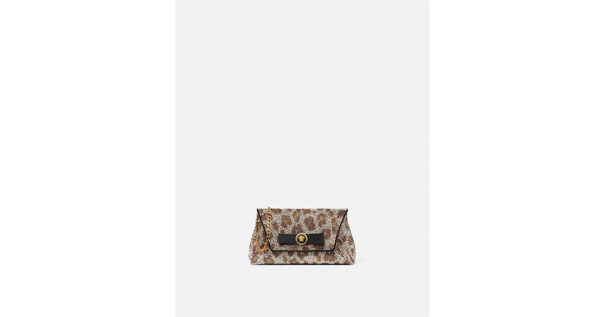 Versace Crystal Leopard Gianni Ribbon Clutch in White | Lyst