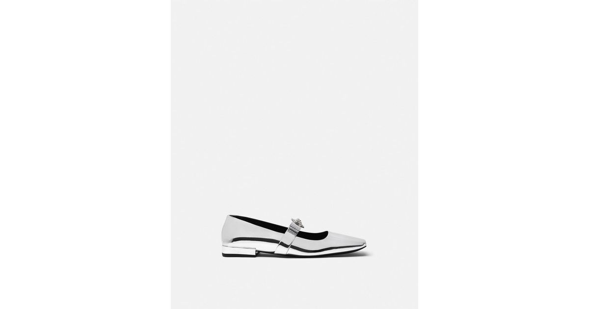 Versace Gianni Ribbon Metallic Ballerinas in White | Lyst