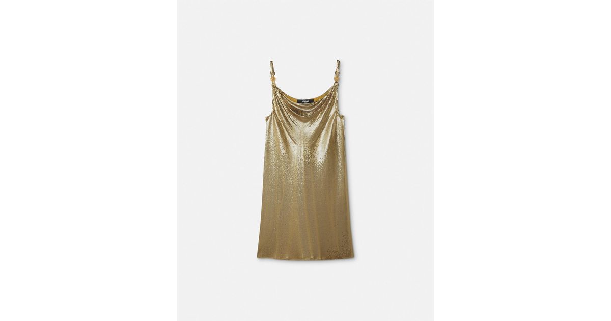 Versace Metal Mesh Slip Mini Dress in Natural | Lyst