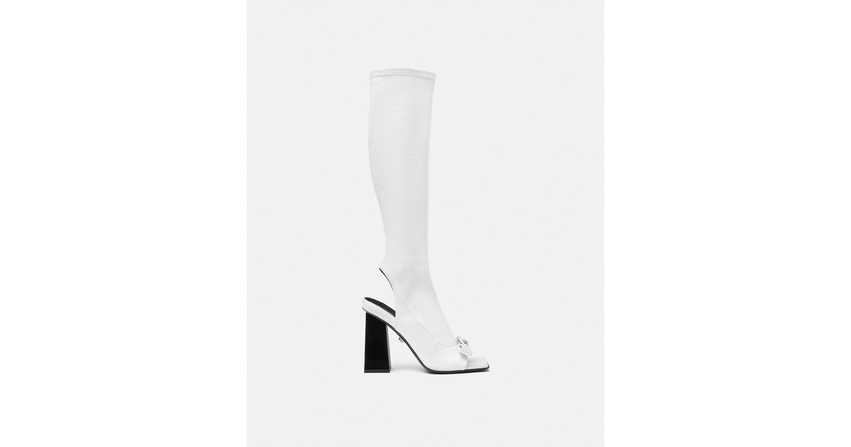 Versace Gianni Ribbon Open Knee-high Boots 105 Mm in White | Lyst